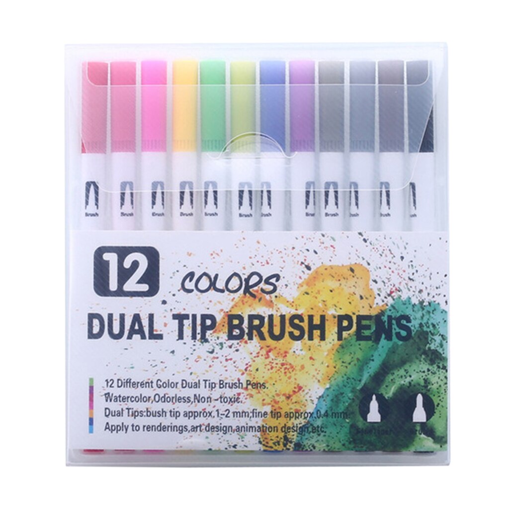 12 Colors Watercolor Dual Tip Brush Pen Kit for Ki... – Grandado