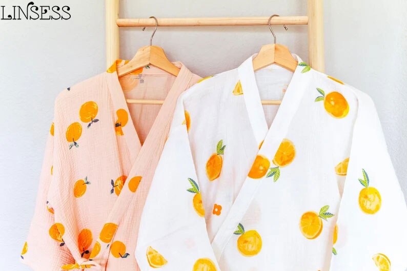 Creamy pink kimono robe / cotton gauze robe / Musl... – Grandado