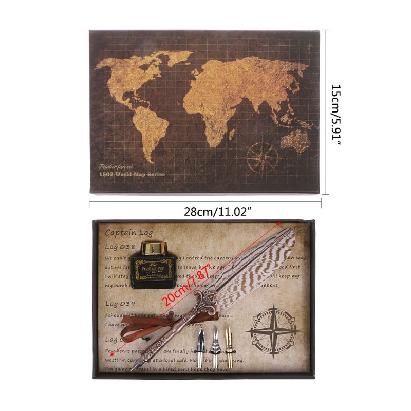 Antique Quill Feather Dip Pen Writing Ink Set Stat... – Grandado