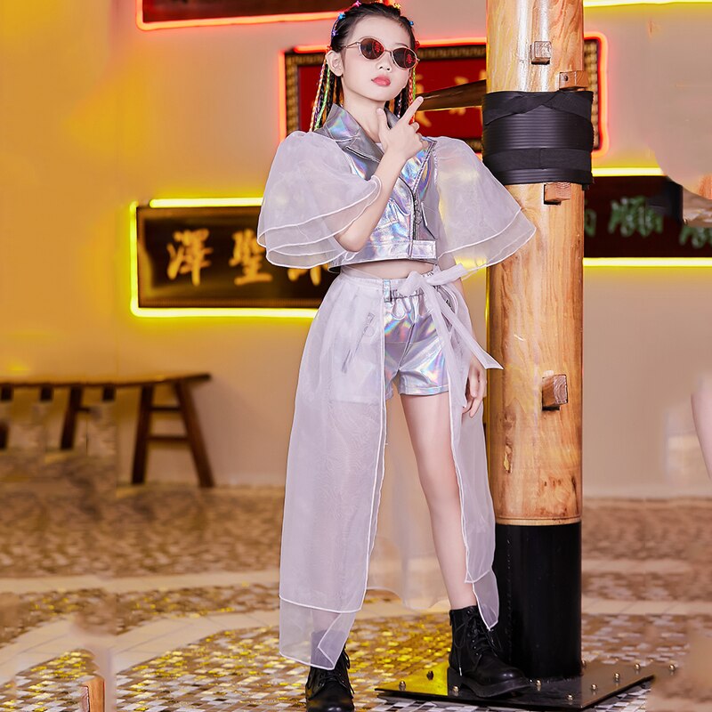 Kids Jazz Dance Costume Girls Silver Stage Perform... – Vicedeal