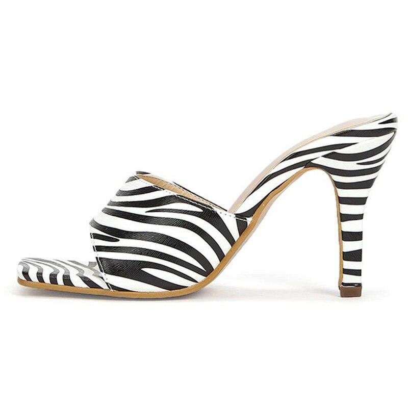Sexy Zebra sandal Square Head Peep Toe Thin High H... – Grandado