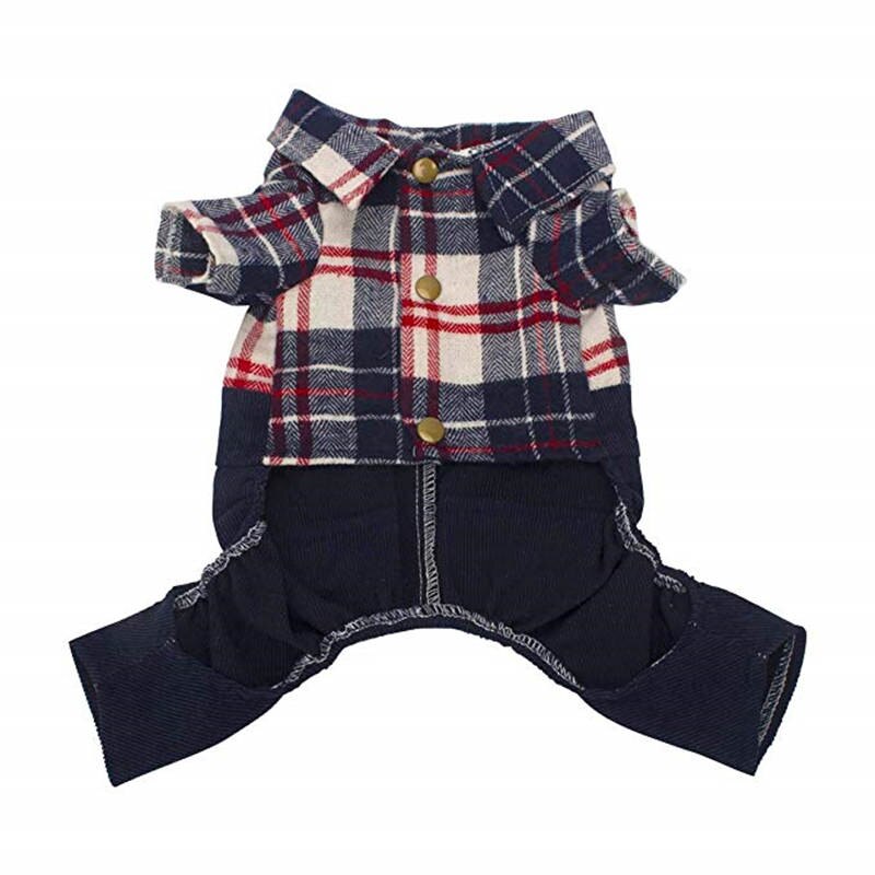 Pet Dog Clothes Plaid Shirt Overalls Pants Button ... – Grandado