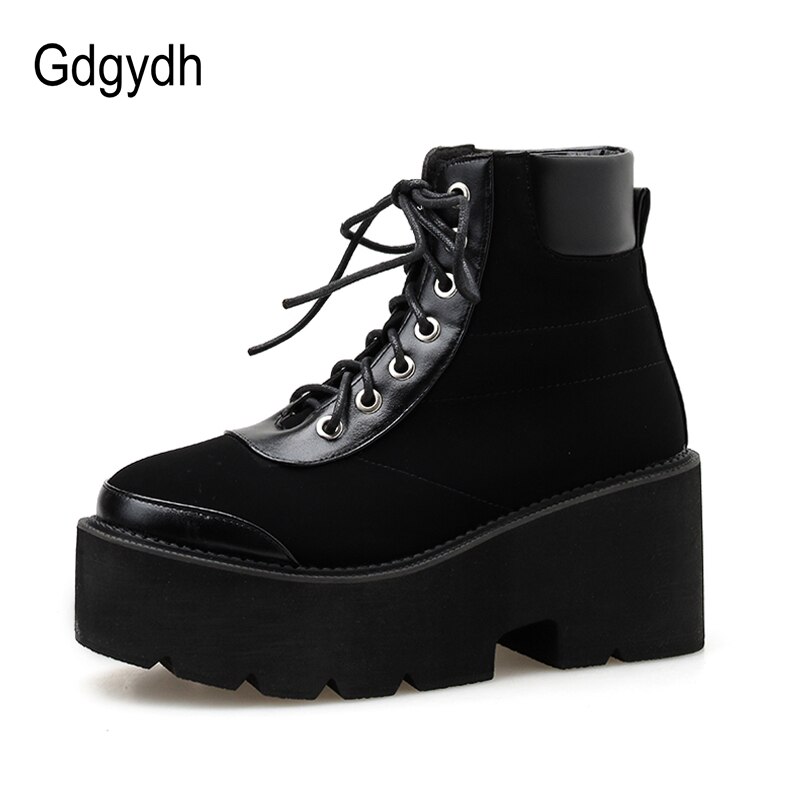 Gdgydh Lace Up Motorcyle Ankle Boots For Women Pla... – Vicedeal