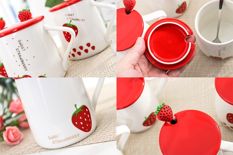 420ml Cute strawberry ceramic mug red coffee mugs ... – Grandado