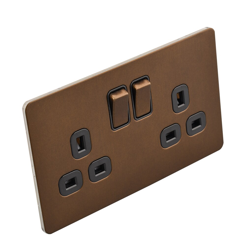 Cognag antique brass UK 250v 13a 2-Gang brushed st... – Grandado