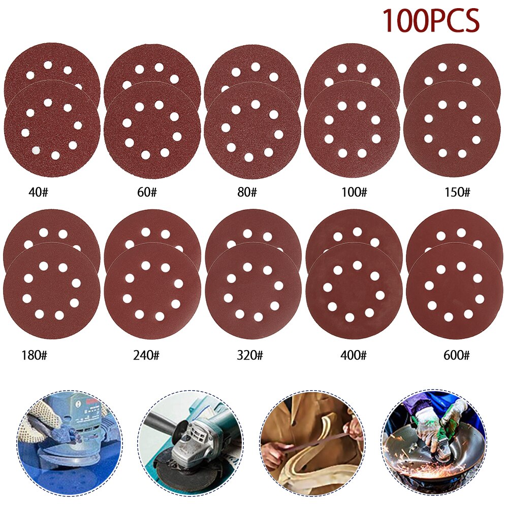 100pcs 5 Inch Hook Loop Sanding paper with 8 Hole ... – Grandado