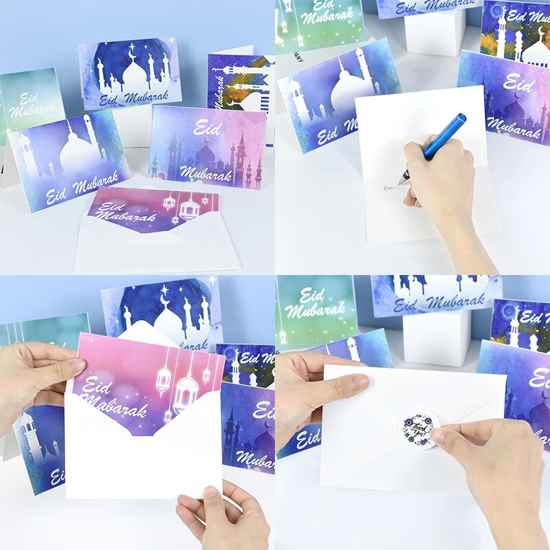 6pcs/set Eid Mubarak Thanks Cards With Envelopes B... – Grandado