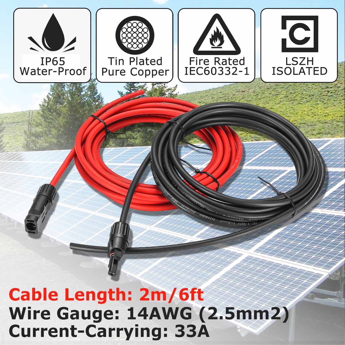 KINCO 1 Pair Solar Panel Extension Cable Copper Wi... – Grandado