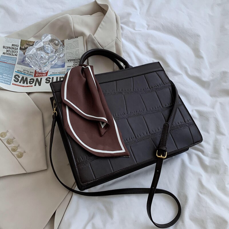 Stone pattern Ribbon Tote bag High PU Leather Wome... – Grandado