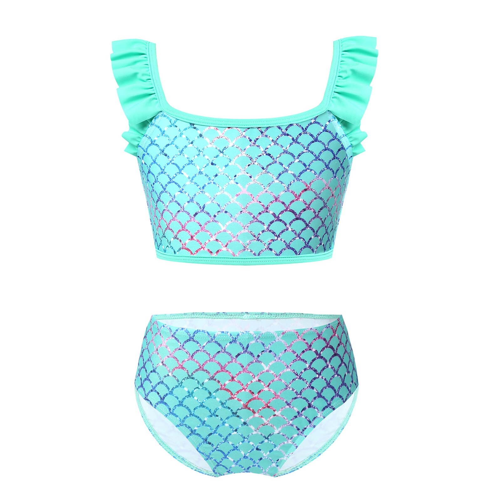 Little Girls Two Pieces Swimwear Green Fish Scales... – Grandado