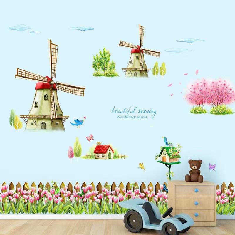 Cute Dutch windmill, children's flower stickers, s... – Vicedeal