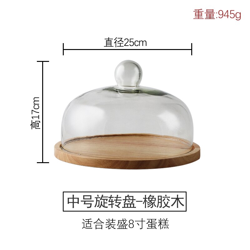 Oak Round Cake Plate Glass Cover Rotatable Dessert... – Grandado