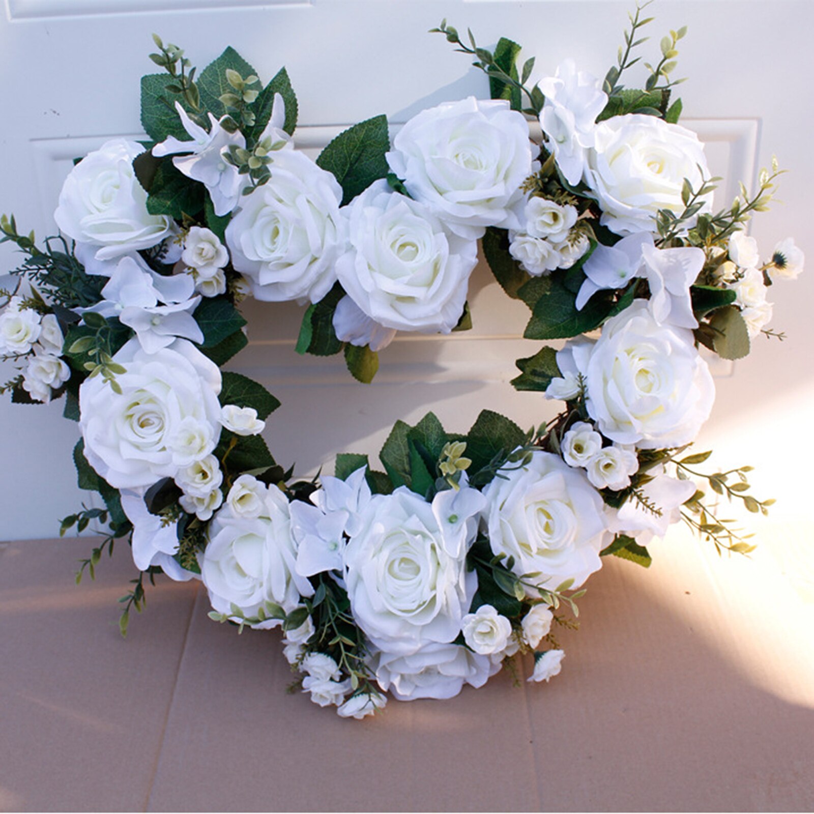 White Rose Wreath Heart Shaped Artificial Flowers ... – Grandado