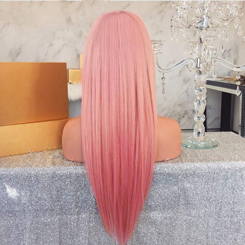Dlme långrosa frontperuk med naturlig hårfärg rosa... – Vicedeal