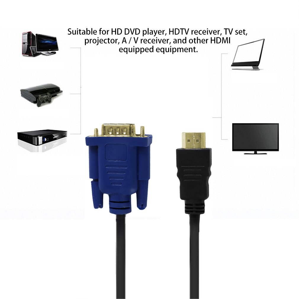 1.8/3 Meters HDMI To VGA Cable 15Pin Adapter Male ... – Vicedeal