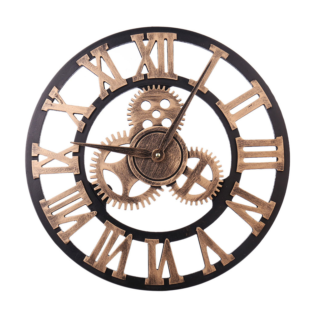 40cm 3D Gear Wooden Wall Clock Vintage Retro Roman... – Grandado
