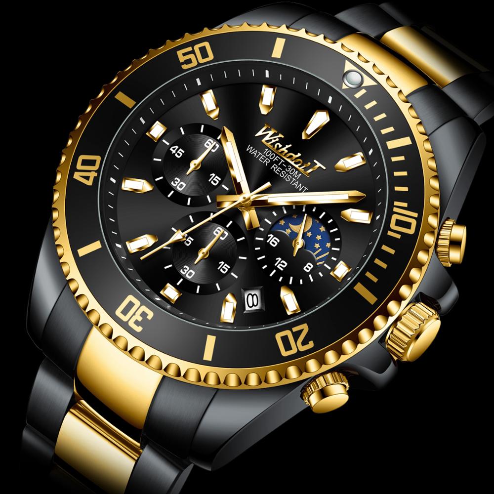 WISHDOIT Men's Watches Luxury Stainless Steel Quar... – Grandado