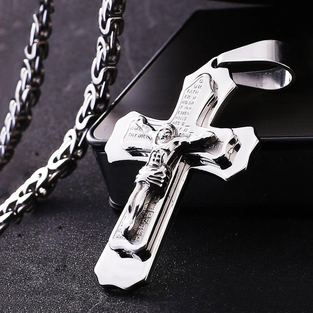 Crucifix Pendant Necklace Stainless Steel Gold Cha... – Vicedeal