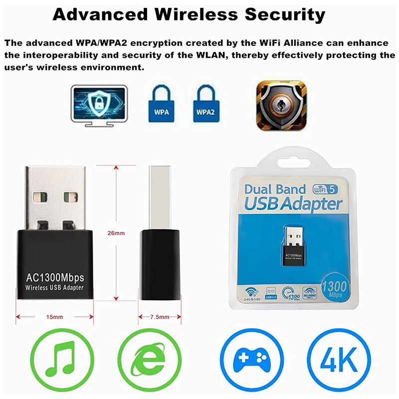 USB WiFi Adapter for PC, AC1300Mbps Wireless Netwo... – Grandado