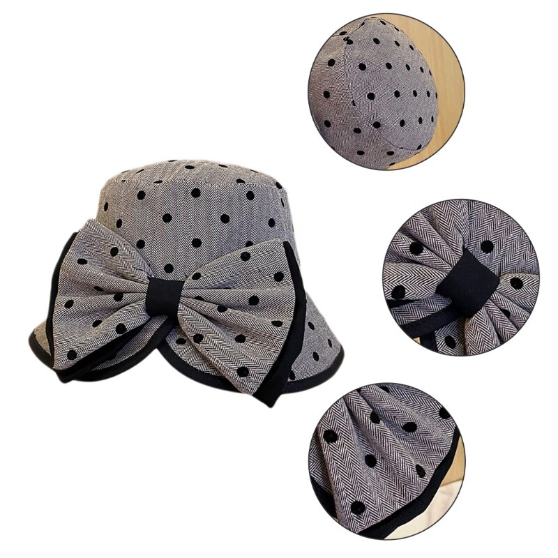 Sweet Cute Polka Dot Bow Hat Fisherman Hat Cotton ... – Vicedeal