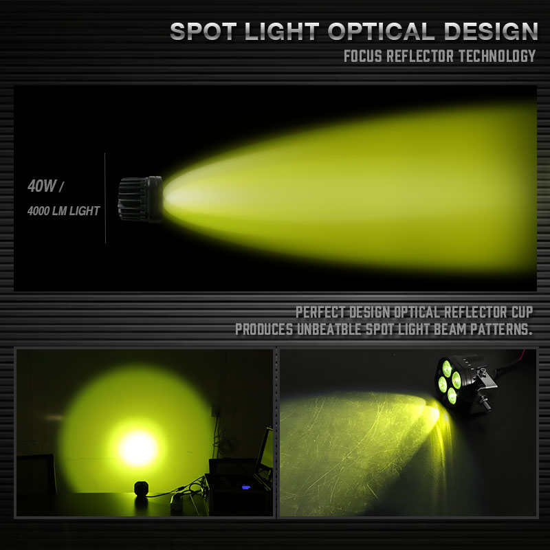 LED Work Light 3 Inch 40W 3500K Yellow Square spot... – Grandado