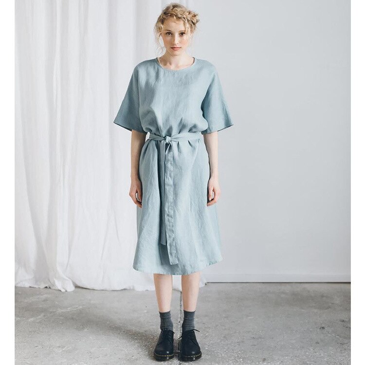 Robe longue en coton et lin pour femmes, tenue déc... – Grandado