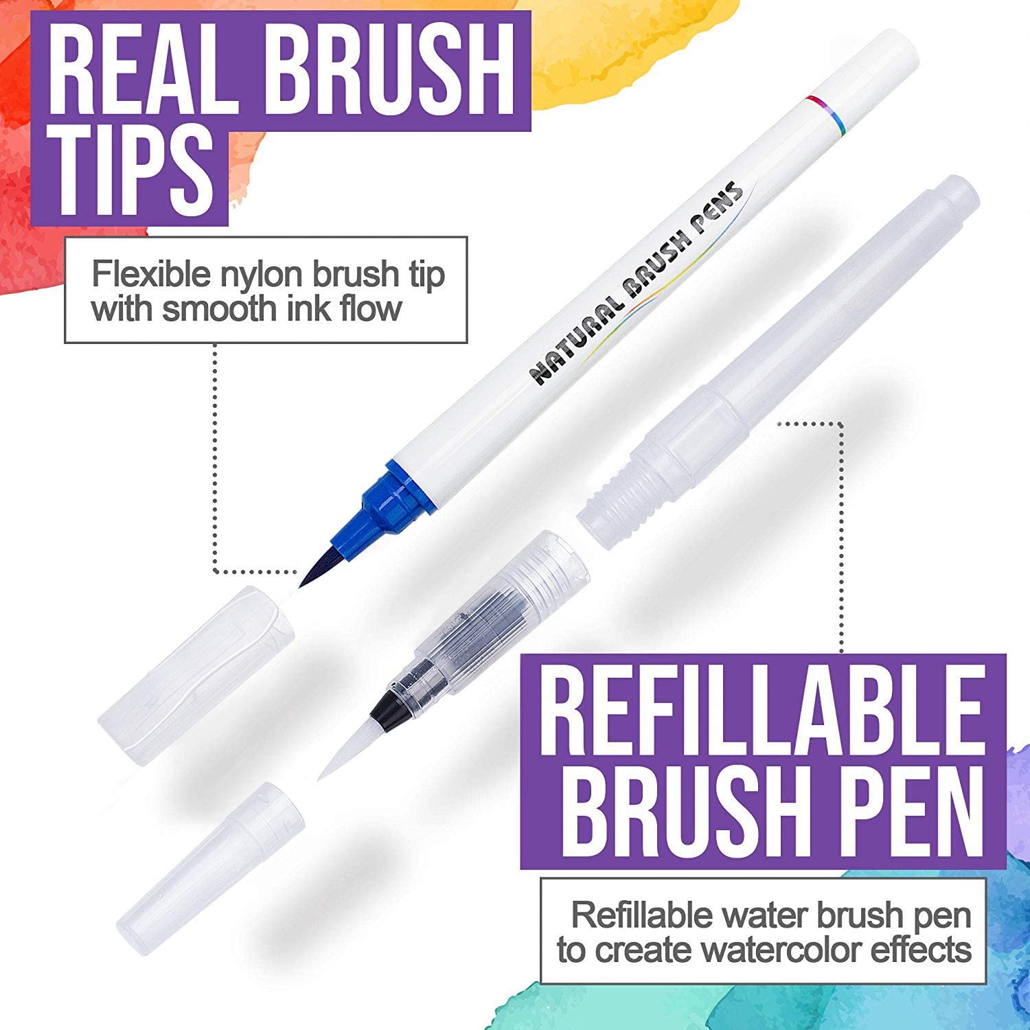 48 Colours Real Watercolour Brush Pens Set with 1 ... – Grandado