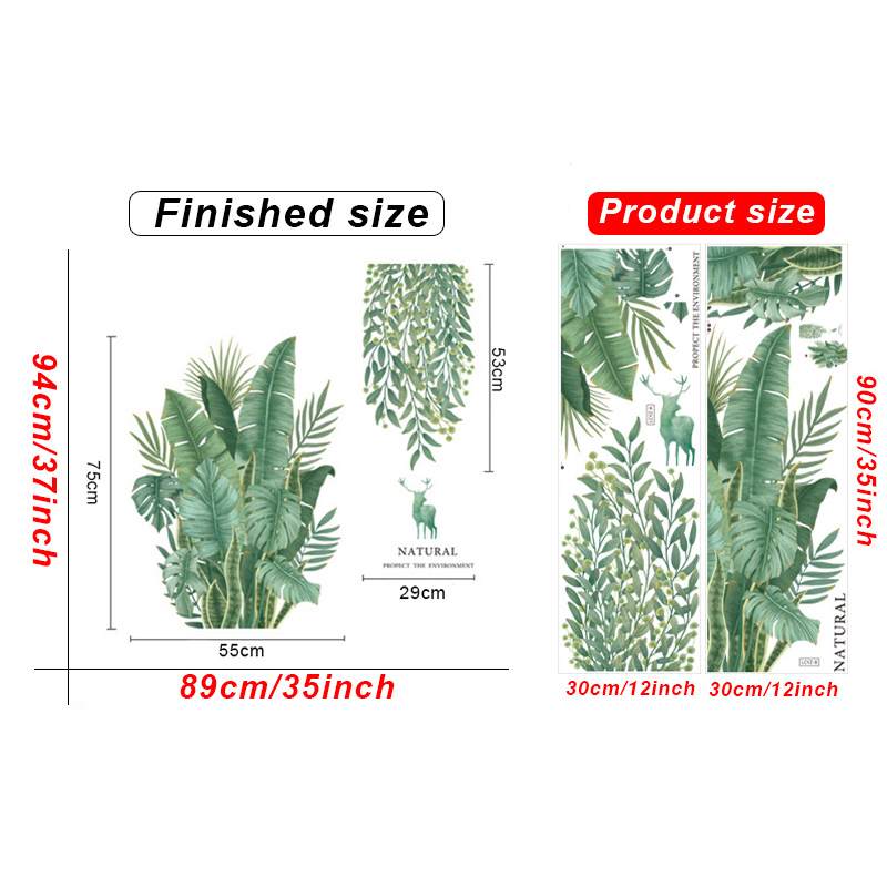 Green Banan Leaf Rattan PVC Wall Stickers Removabl... – Grandado