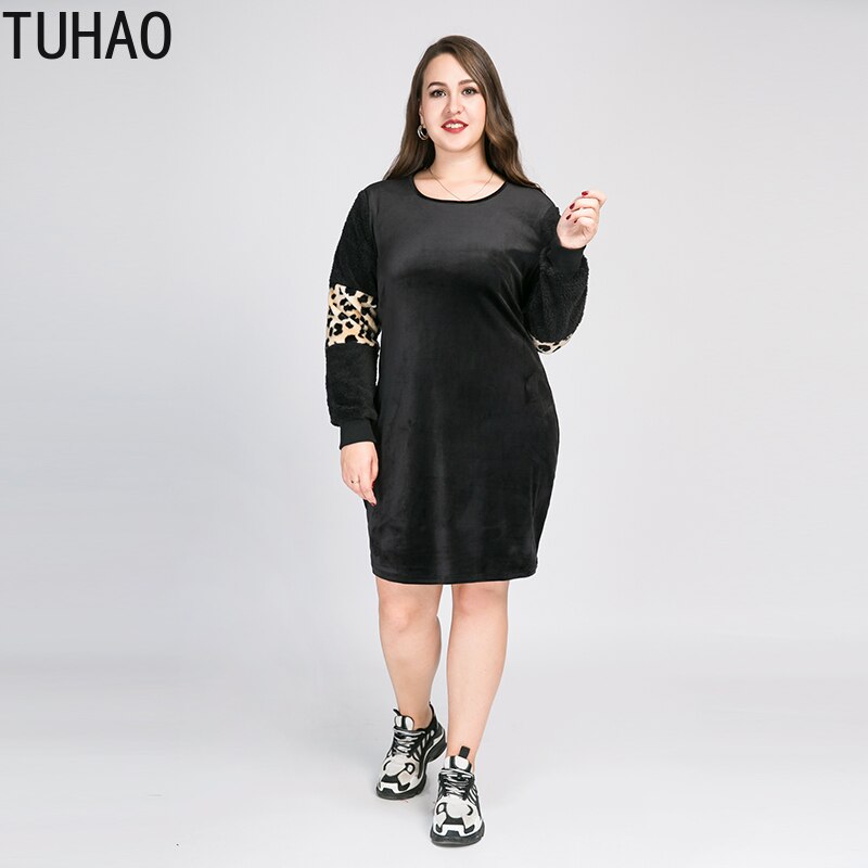 TUHAO Herbst Winter Frau Weiche Samt Kleid Leopard... – Vicedeal