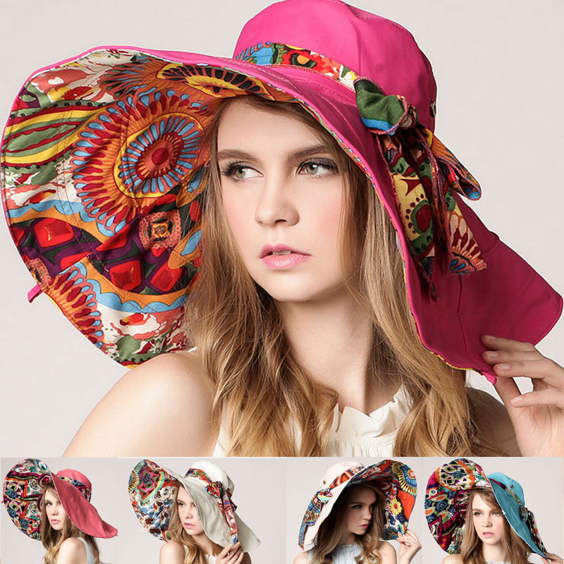 Newly Women Flower Folding Brimmed Hat Beach Caps ... – Vicedeal