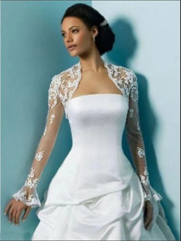 Long Sleeves Wedding Jacket Wrap Bridal Bolero Lac... – Grandado
