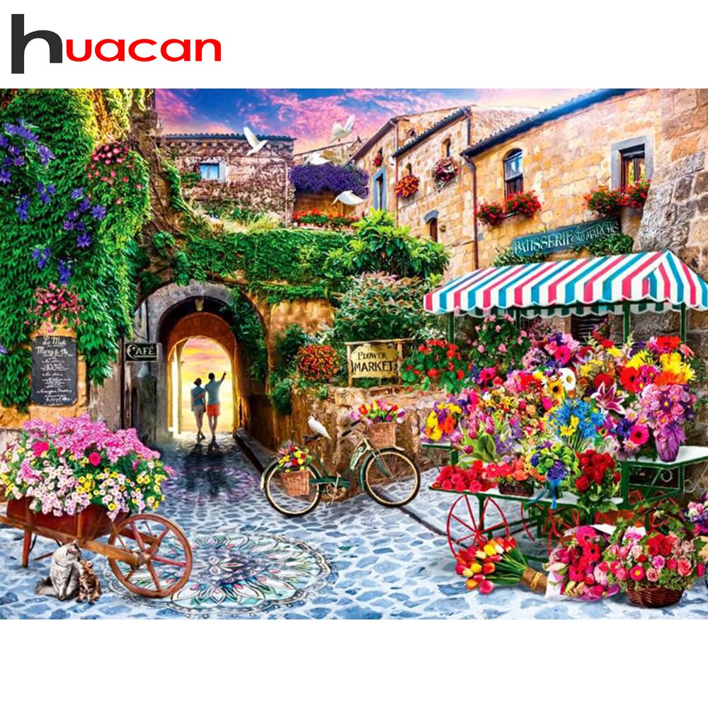 Huacan Diamant Mozaïek 5D Stad Schilderen Kit Stre... – Grandado