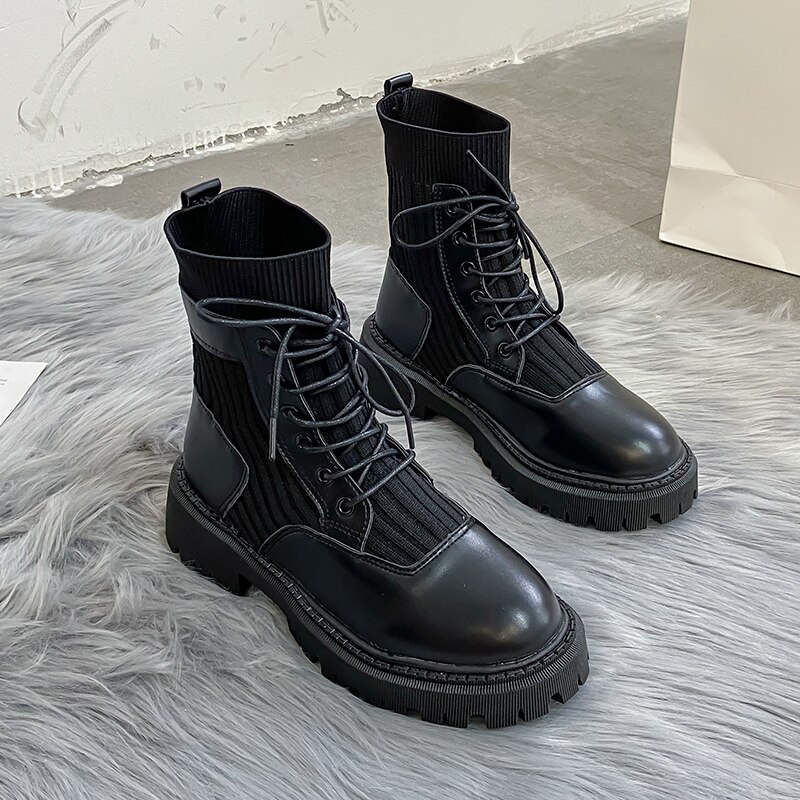 Botas para mujer punta redonda, de lujo, media pan... – Grandado