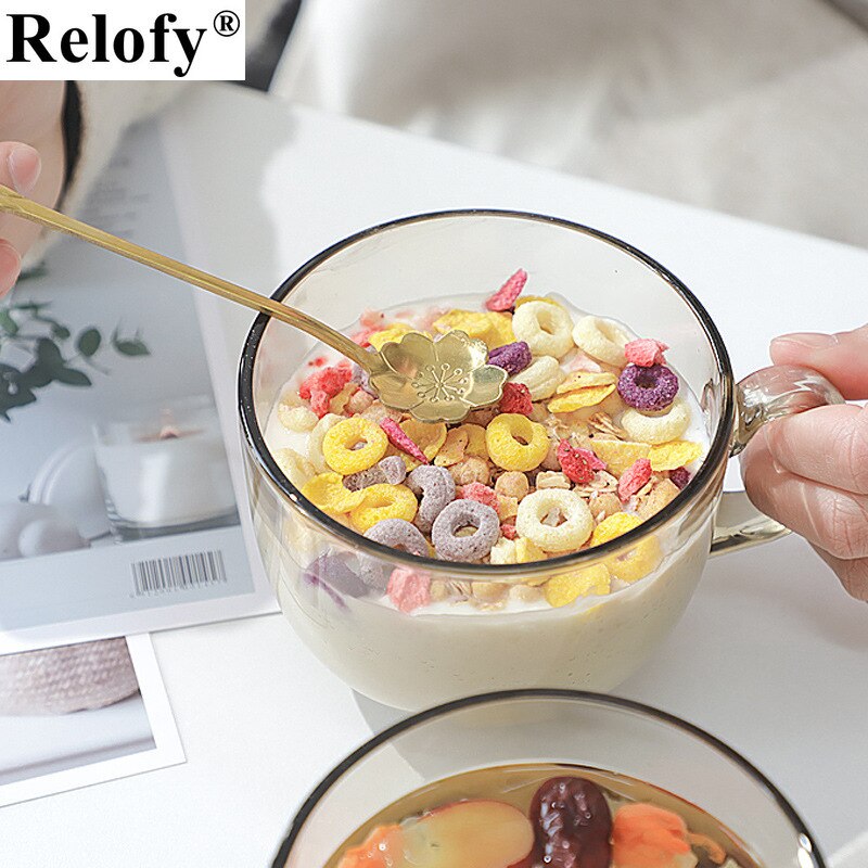 2Pcs 470Ml Glas Ontbijt Melk Mokken Met Lepel En H... – Vicedeal