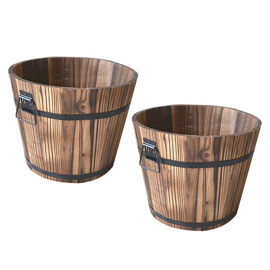Set Of 2 Rustic Wood Bucket Barrel Rustic Whiskey ... – Grandado