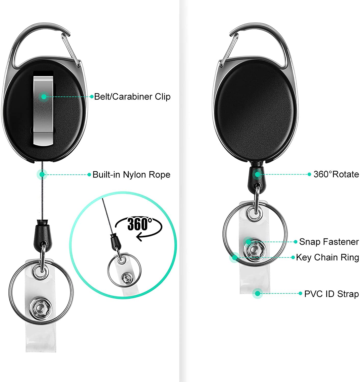 2pcs Retractable Badge Holder with Carabiner Reel ... – Grandado