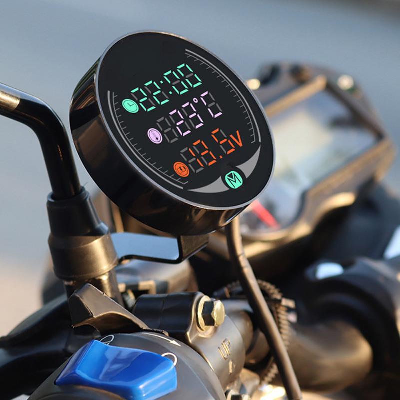 3 In1 Black Motorcycle Led Voltmeter Klok Universe... – Grandado