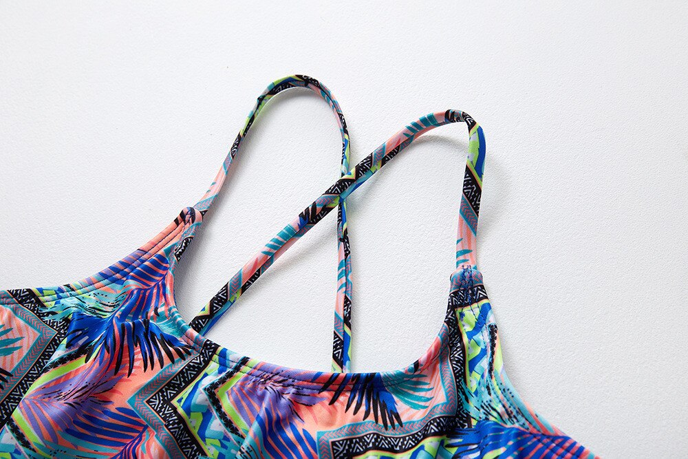 Summer Girls Swimwear Sleeveless Leaf Print Tassel... – Vicedeal