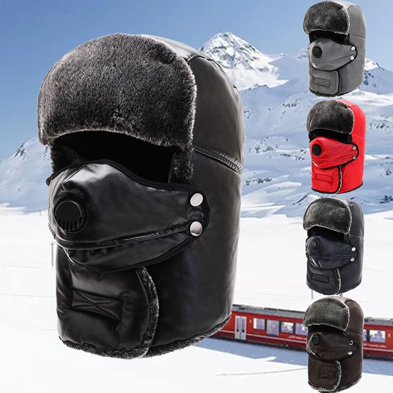 Fur Leather Russia Army Mask Hat Thick Warm Winter... – Grandado