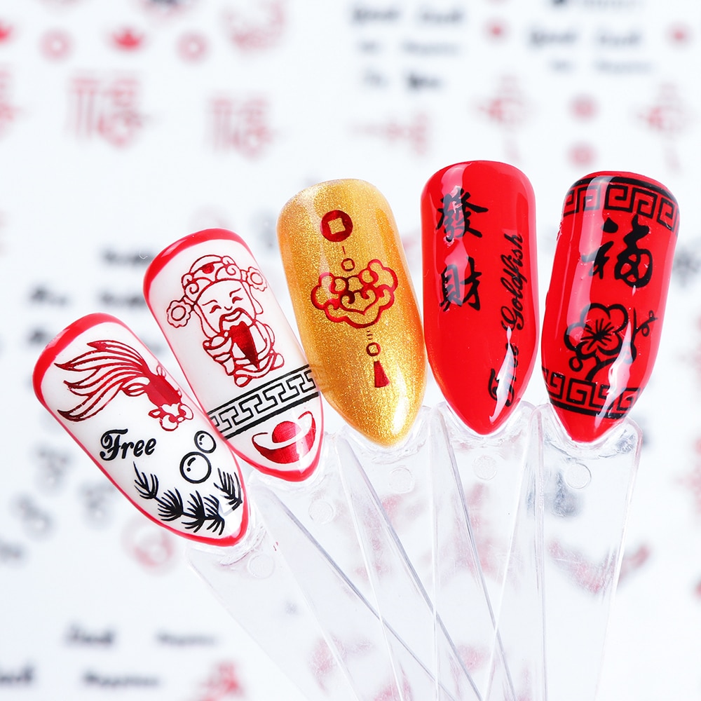 12 Designs Goldfish Black Red 3D Nail Stickers Adh... – Grandado