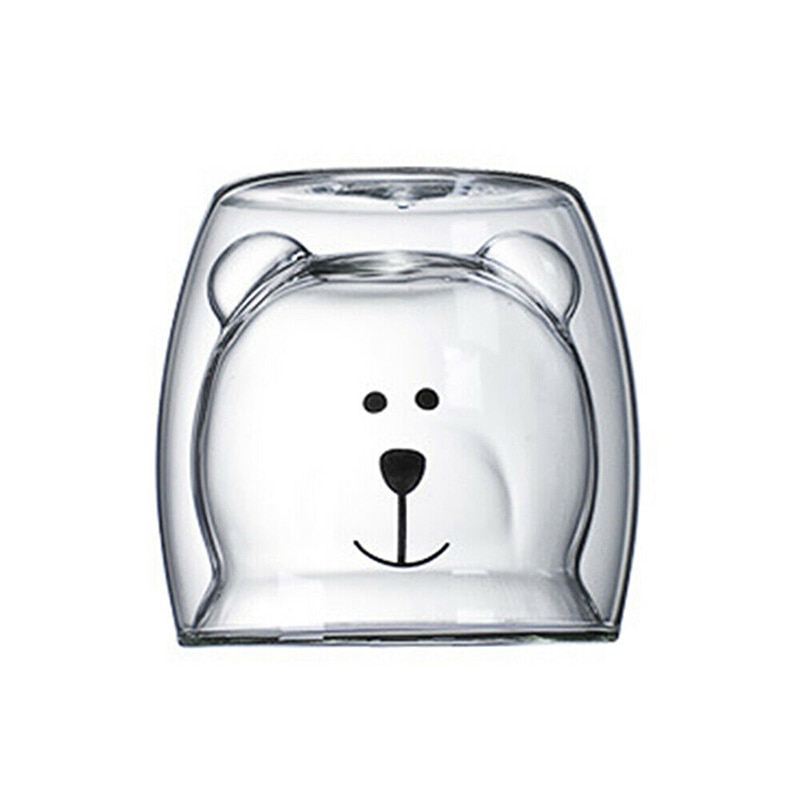 1pc Round Mouth Cartoon Bear Double-layer Glass Cu... – Grandado
