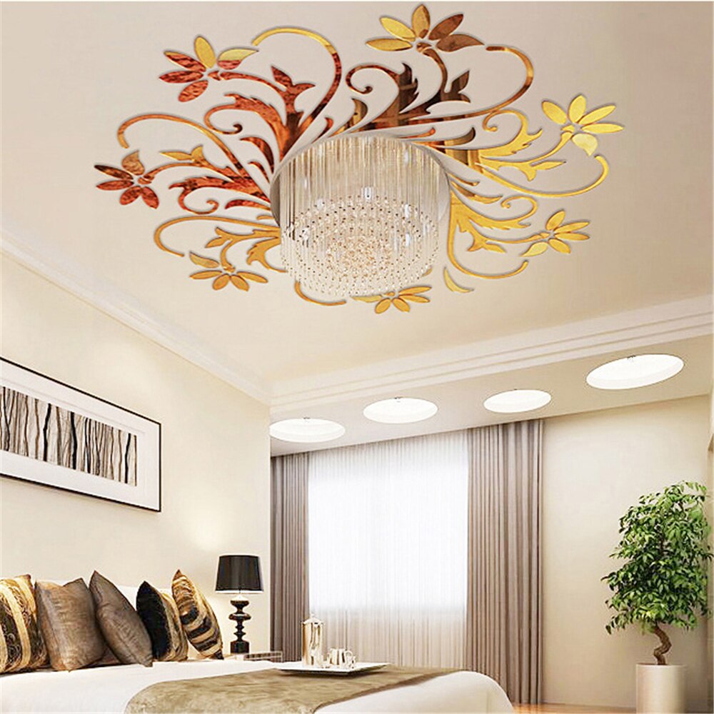Flower Shape Acrylic Mirror Wall Stickers Ceiling ... – Grandado