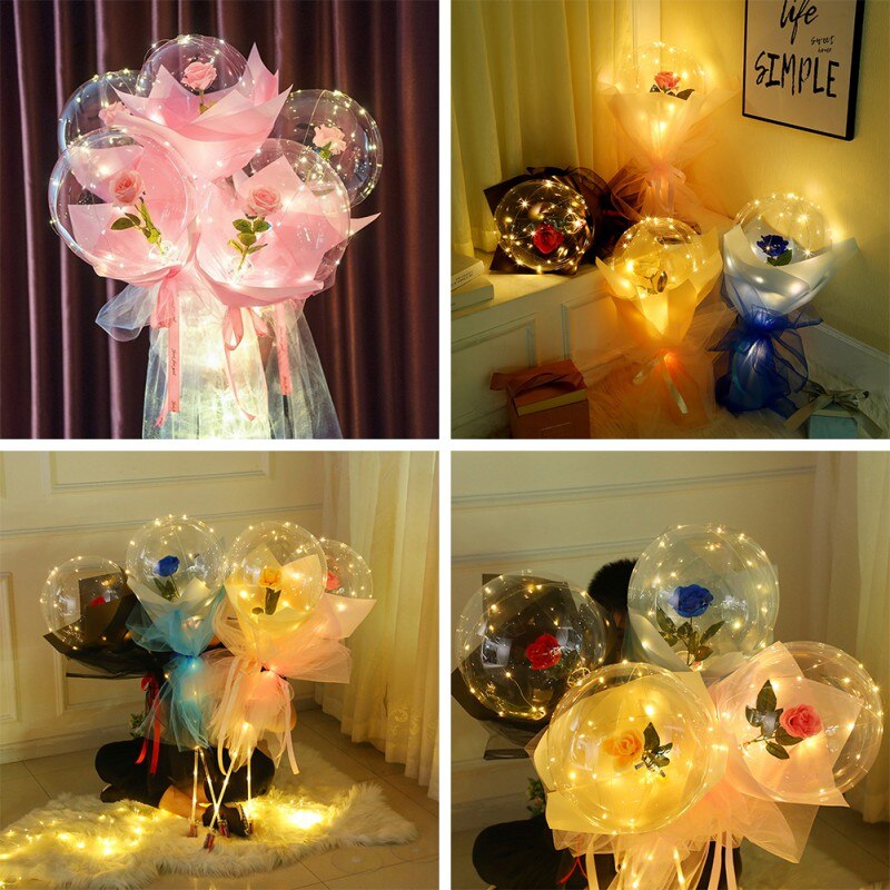 LED Luminous Balloon Rose Bouquet Transparent Bobo... – Grandado