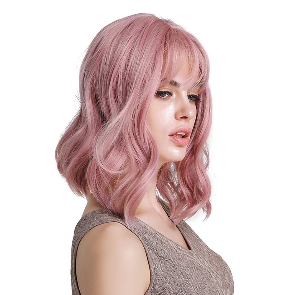 Short Wave Curly Hair Wig with Bangs 12 Inches Lon... – Grandado