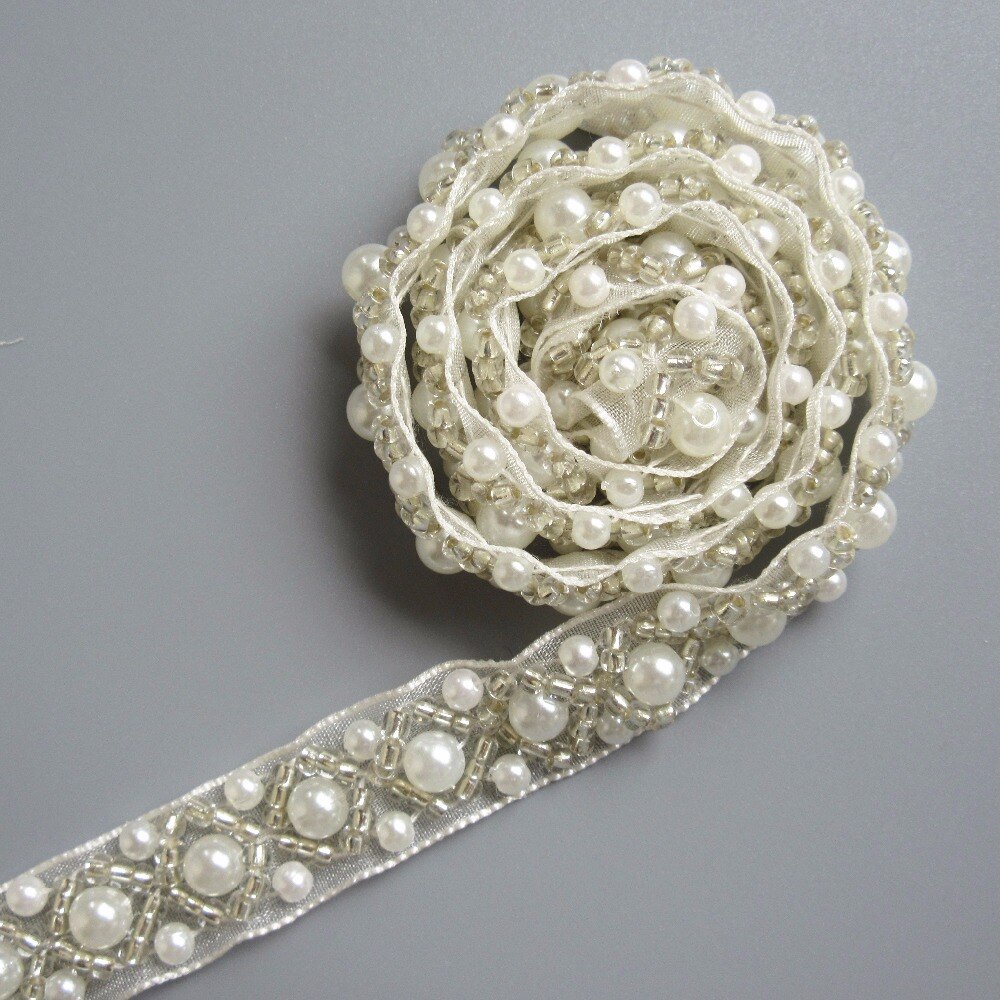 1 Yard 1.5cm Ivory Pearl Beaded Handmade Lace Trim... – Grandado