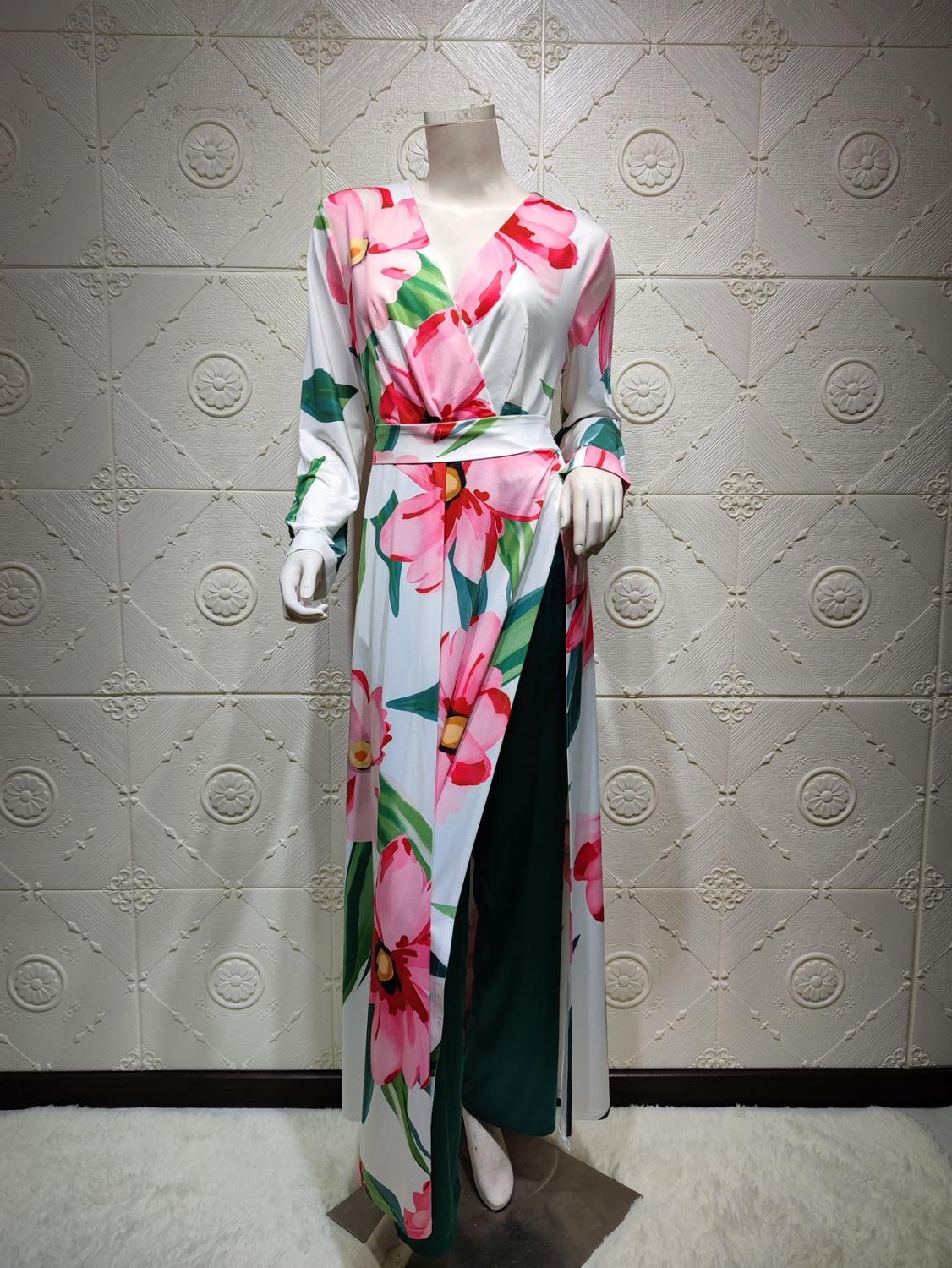 2 Piece Muslim Abaya Set Long Sleeve Print Chiffon... – Vicedeal