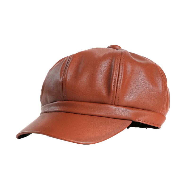 Solid Color PU Leather Octagonal Cap Ladies Britis... – Grandado