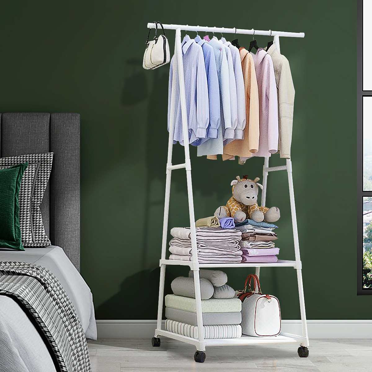 Removable Bedroom Hanging Clothes Rack with Wheels... – Grandado