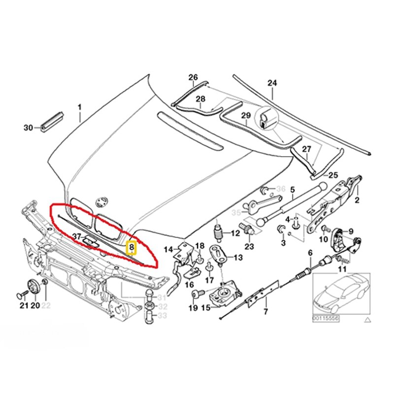 Voor-Bmw E46 3 Serie Bowden Centre Bonnet Release ... – Vicedeal