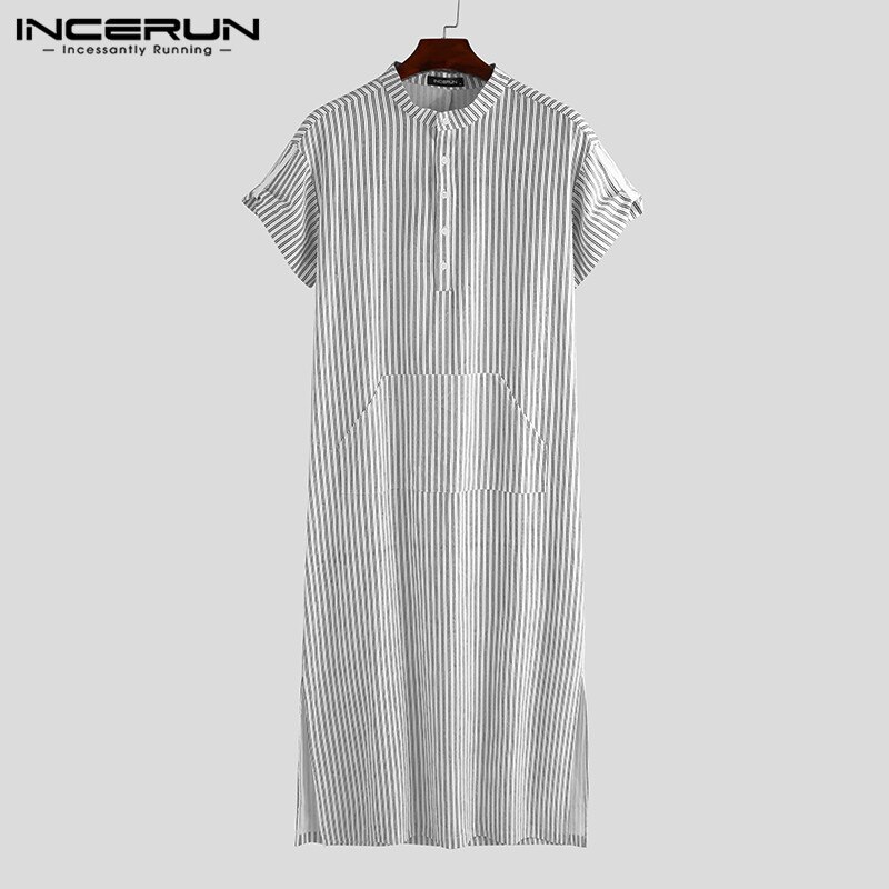 INCERUN Men Striped Jubba Thobe Men Islamic Arab C... – Vicedeal
